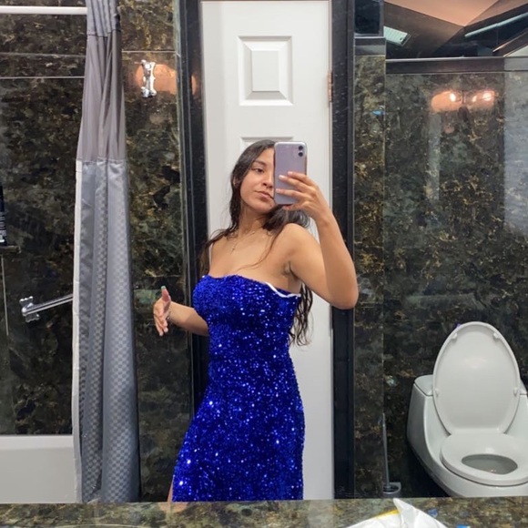 Berlinnova | Dresses | Berlinnova Glitter Off The Shoulder Blue Prom ...